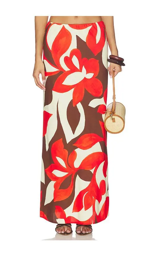 SEVEN WONDERS Billie Maxi Skirt In Amoree Chocolate In Red - Amoree Chocolate Red