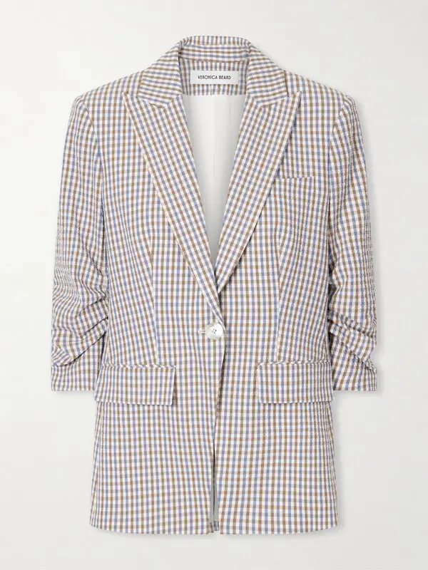 Veronica Beard Clayton Dickie Checked Cotton-seersucker Jacket - Gray