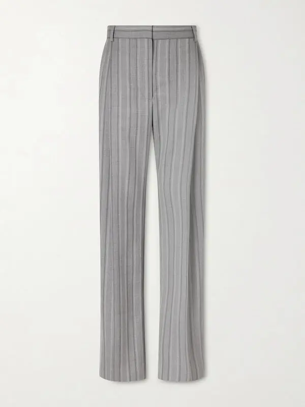 Stella McCartney Striped Low-rise Wool Straight-leg Pants - Gray