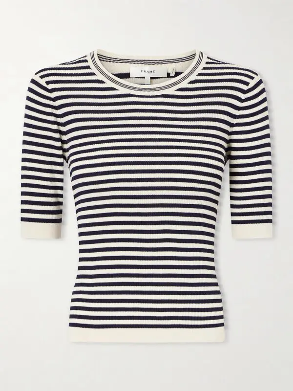 FRAME Striped Cotton-blend T-shirt - Black