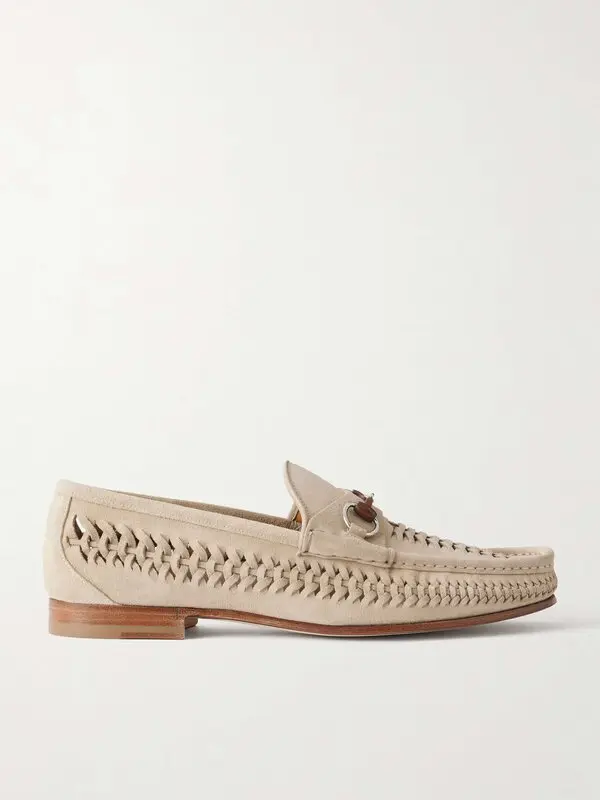 Gucci Horsebit-embellished Woven Suede Loafers - Beige