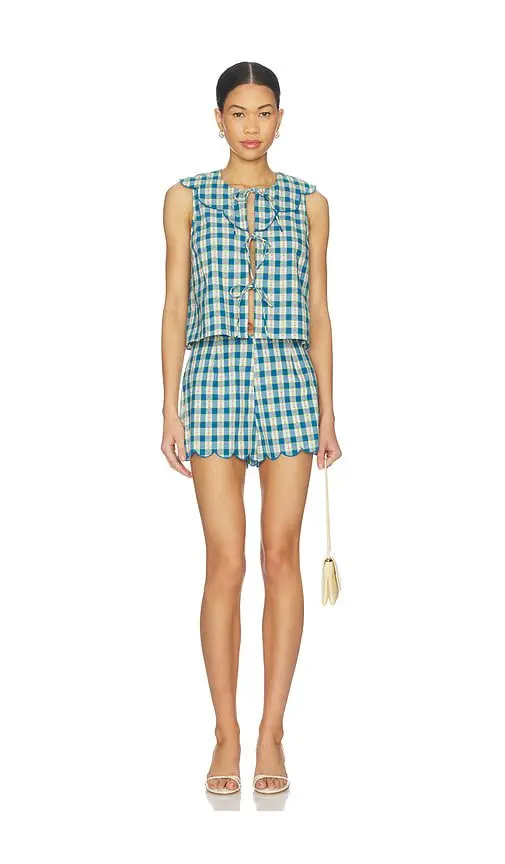 Saylor Inna Checkered Set With Ruffle Collar And Scalloped Hem Shorts - Multi