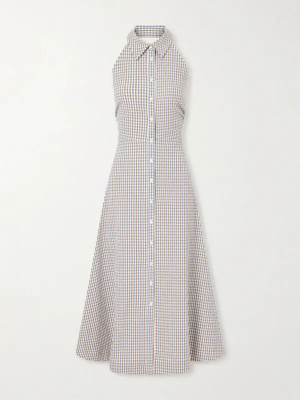 Veronica Beard Mackey Checked Cotton-seersucker Midi Dress - Multi