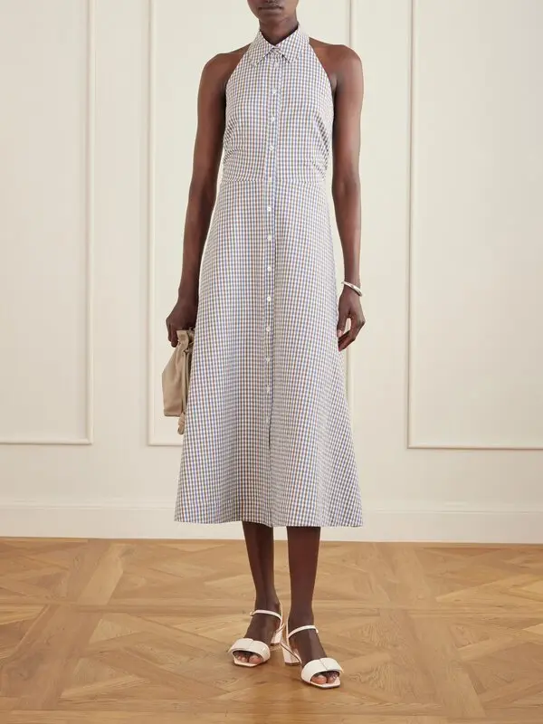 Veronica Beard Mackey Checked Cotton-seersucker Midi Dress - Multi