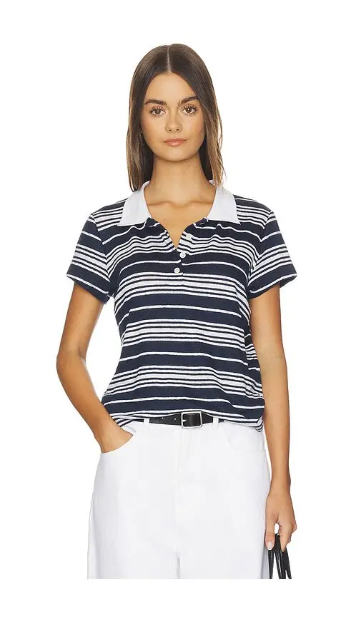 FRAME The Striped Short Sleeve Polo - Navy Multi