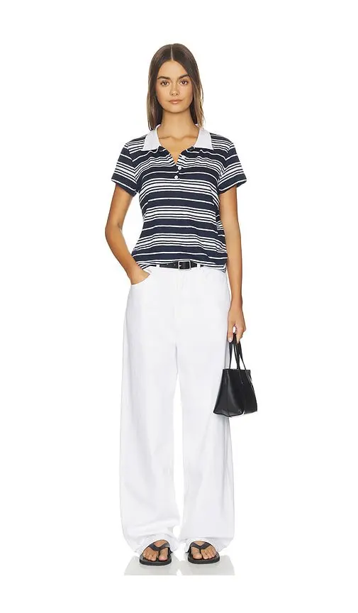 FRAME Striped Short Sleeve Polo Shirt - Navy Multi