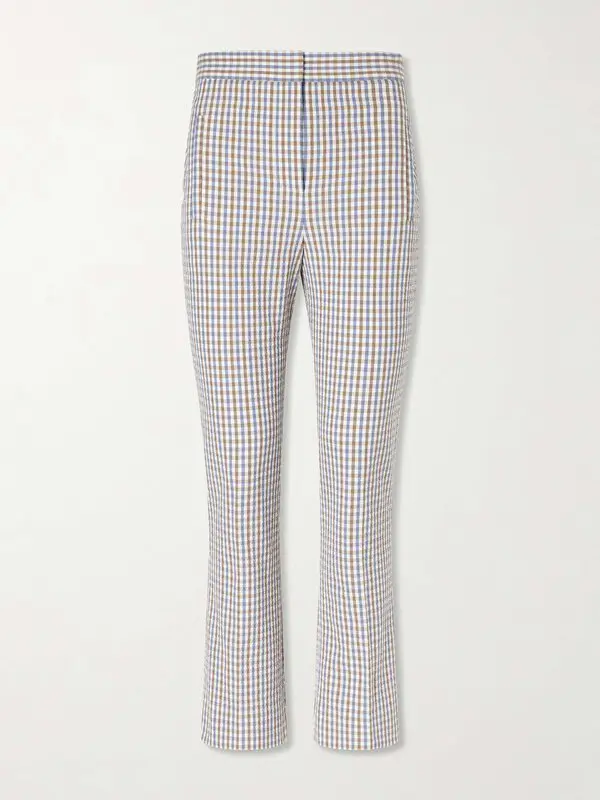 Veronica Beard Arte Checked Cotton-seersucker Skinny Pants - Blue