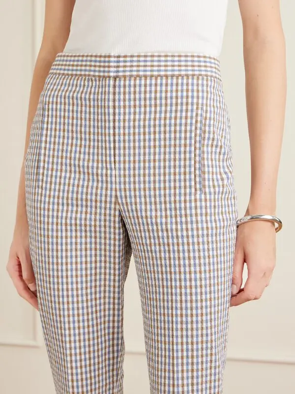 Veronica Beard Checked Cotton-seersucker Skinny Trousers