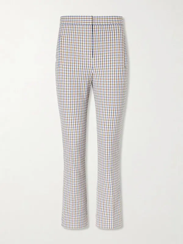Veronica Beard Checked Cotton-seersucker Skinny Trousers - Blue