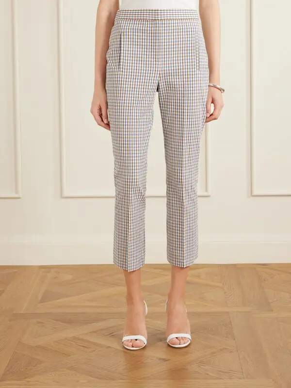 Veronica Beard Checked Cotton-seersucker Skinny Trousers - Blue