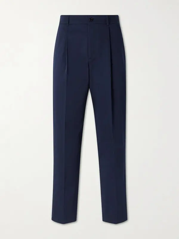 Valentino Garavani Vlogo Straight-leg Pleated Cotton-gabardine Trousers - Blue