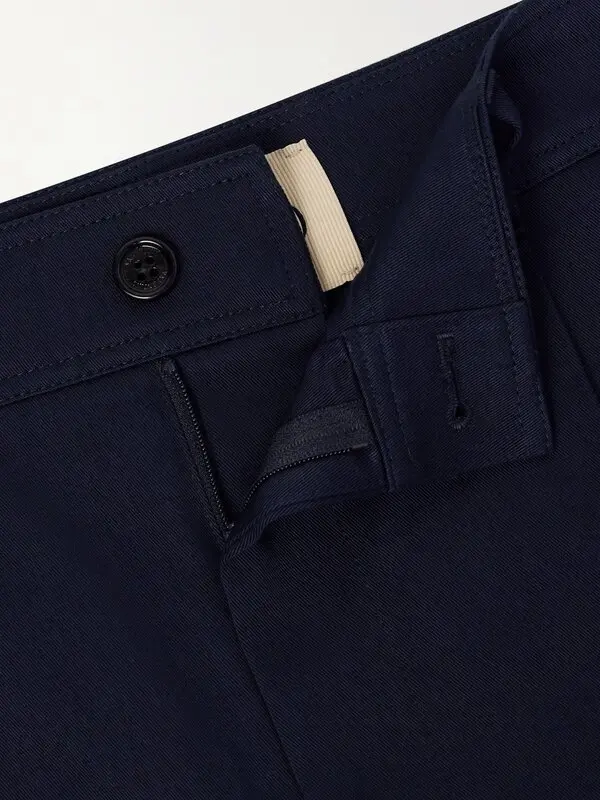 Valentino Garavani Vlogo Straight-leg Pleated Cotton-gabardine Trousers - Blue