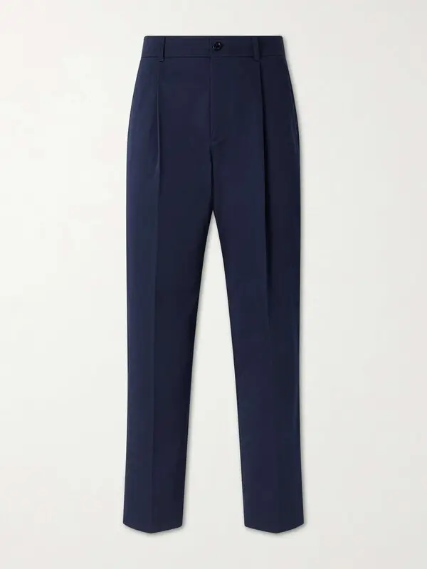 Valentino Garavani Vlogo Straight-leg Pleated Cotton-gabardine Trousers - Navy