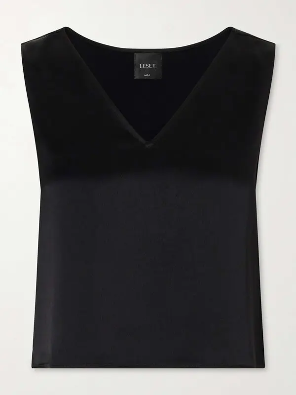 LESET Barb Satin Tank Top - Black