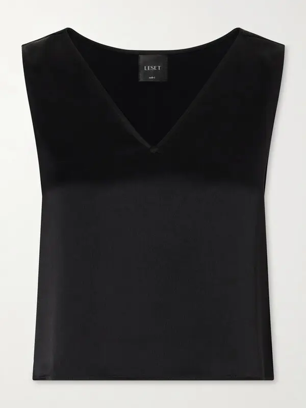 LESET Barb Satin Tank Top - Black