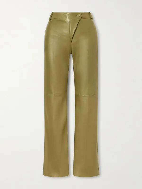 Chloé High-rise Paneled Leather Straight-leg Pants - Green