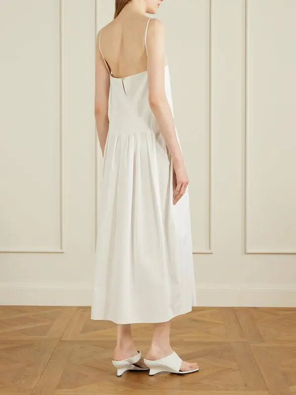 Khaite Adira Pleated Cotton-poplin Midi Dress - White