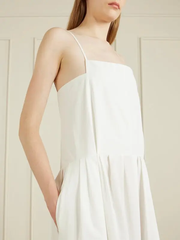 Khaite Adira Pleated Cotton-poplin Midi Dress - White
