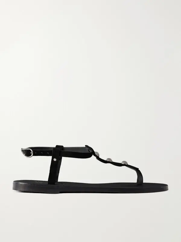 ANCIENT GREEK SANDALS Ilida Studded Suede Sandals - Black