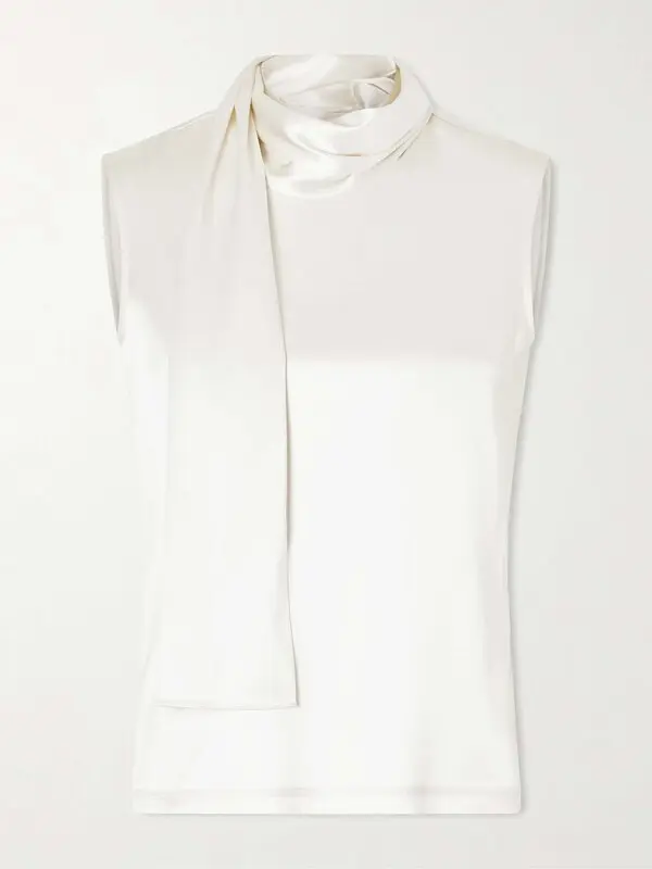 Bottega Veneta Tie-detailed Stretch-silk Satin Top - White