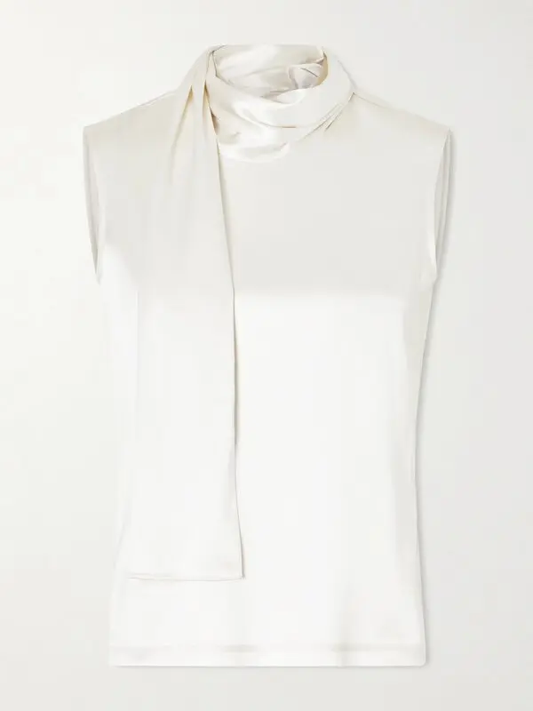 Bottega Veneta Tie-detailed Stretch-silk Satin Top - White
