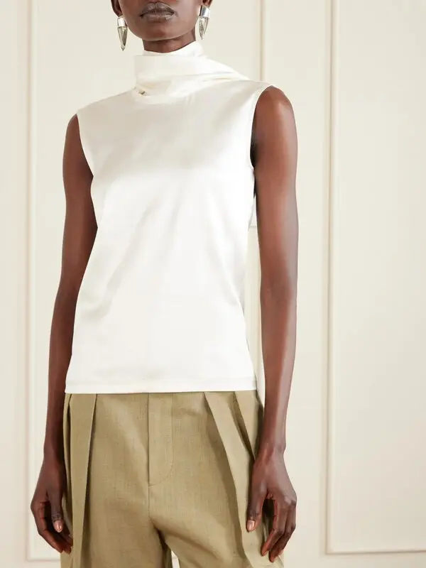 Bottega Veneta Tie-detailed Stretch-silk Satin Top - White