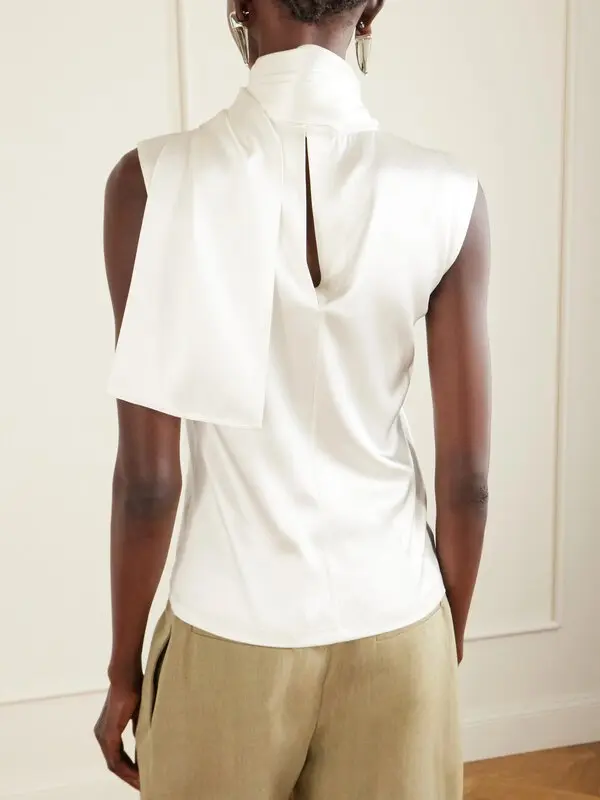 Bottega Veneta Tie-detailed Stretch-silk Satin Top - White