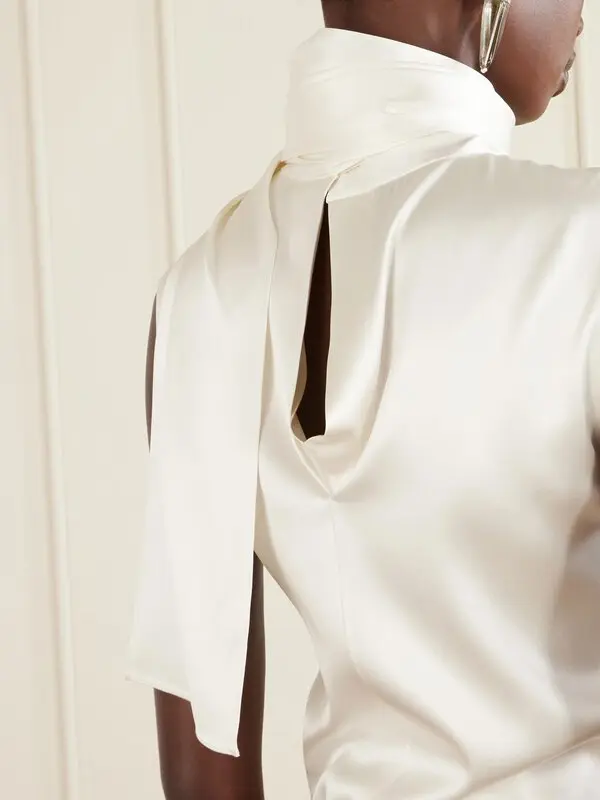 Bottega Veneta Tie-detailed Stretch-silk Satin Top - White