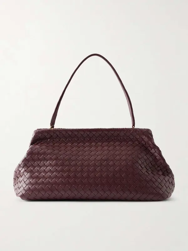 Bottega Veneta Intrecciato Leather Shoulder Bag - Burgundy