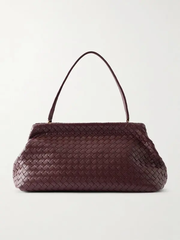 Bottega Veneta Intrecciato Leather Shoulder Bag - Burgundy