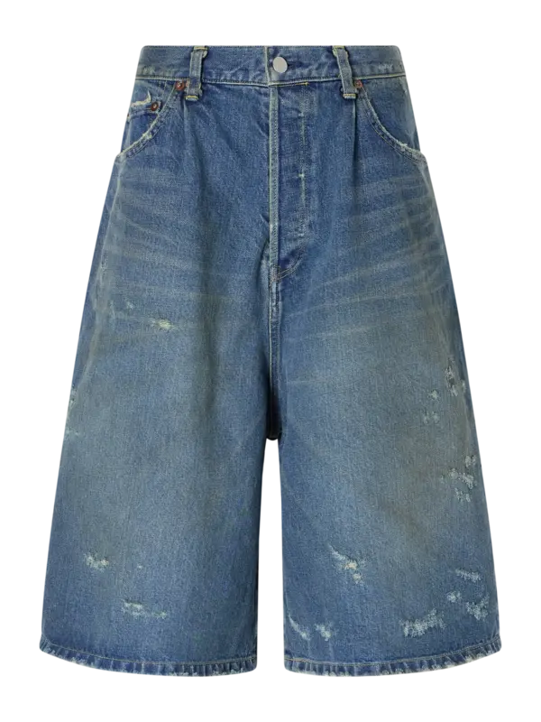 SSSTEIN Distressed Denim Knee-length Shorts - Blue