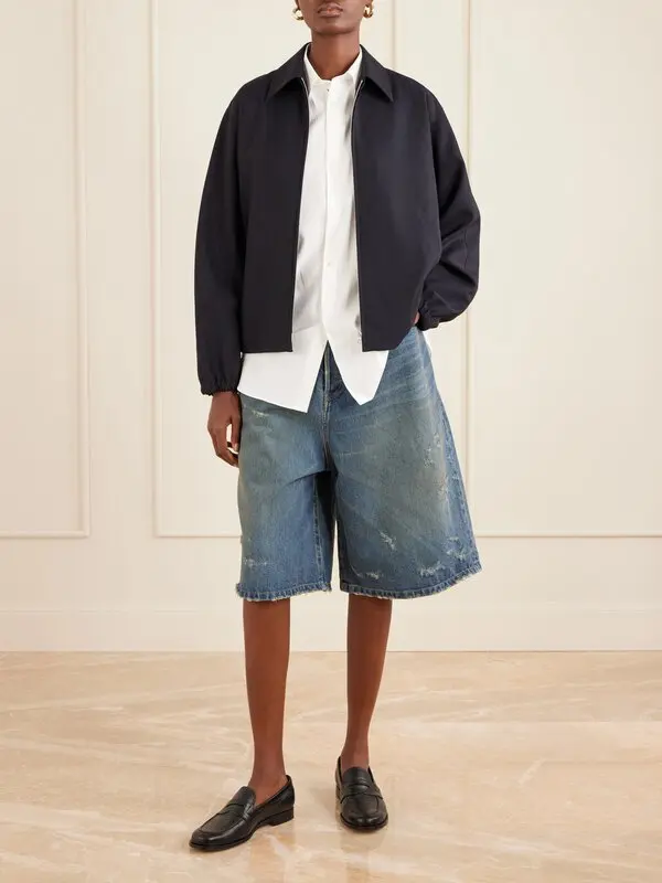 SSSTEIN Distressed Denim Knee-length Shorts