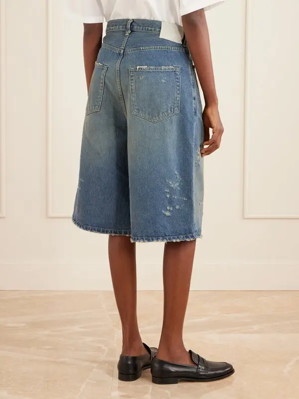 SSSTEIN Distressed Denim Knee-length Shorts
