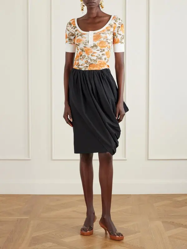 Chloé Floral-print Ribbed Stretch-cotton Jersey T-shirt - Orange