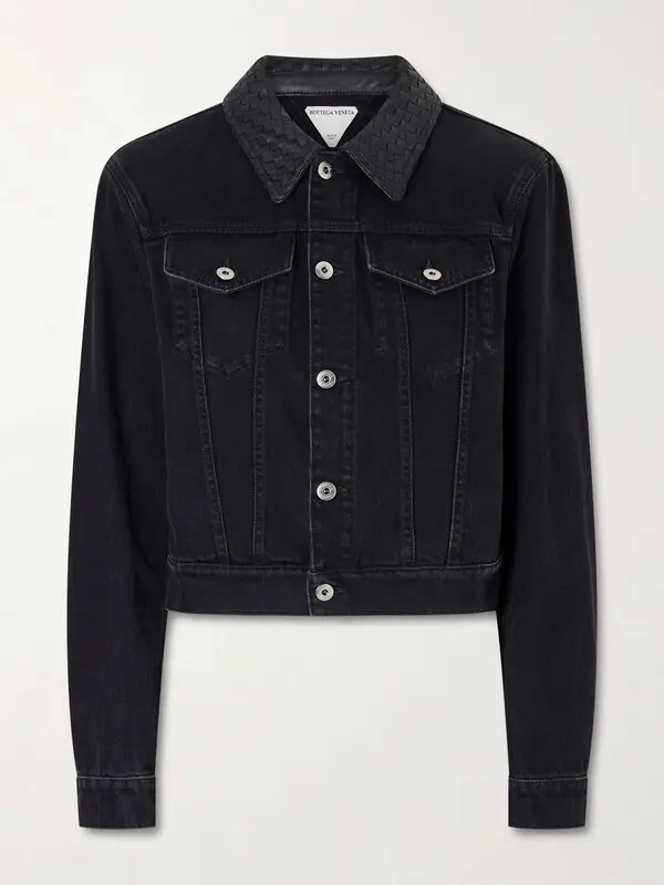 Bottega Veneta Intrecciato Leather-trimmed Denim Jacket - Black