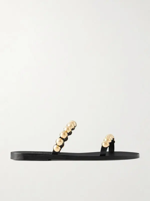ANCIENT GREEK SANDALS Lambri Studded Leather Flats - Black
