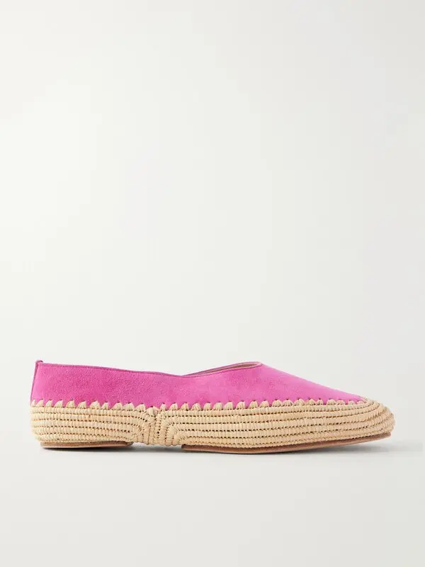 Gabriela Hearst Suede And Raffia Ballet Flats - Pink