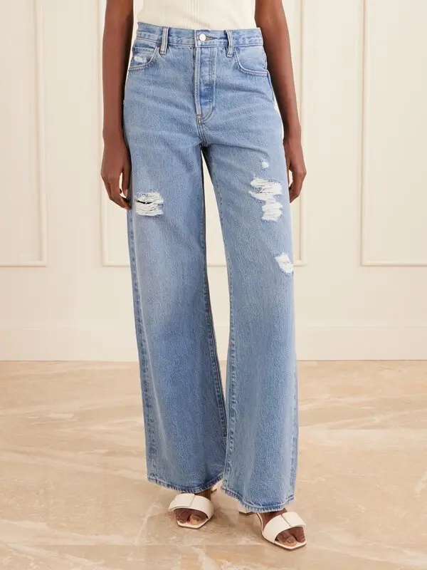 FRAME The Loose Distressed Low-rise Wide-leg Jeans