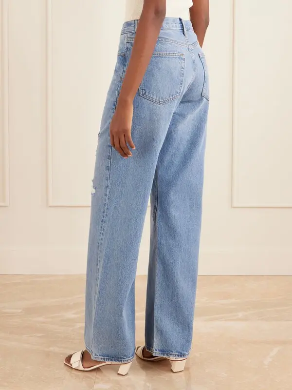 FRAME The Loose Distressed Low-rise Wide-leg Jeans