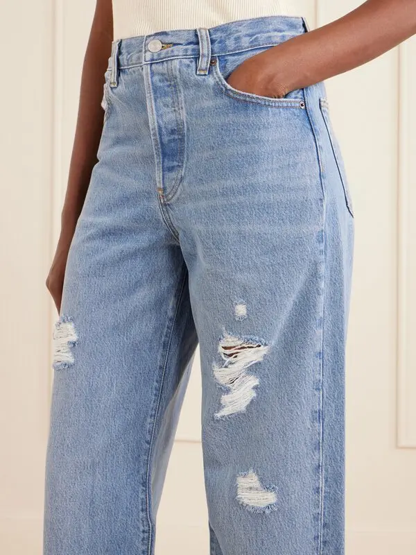 FRAME The Loose Distressed Low-rise Wide-leg Jeans