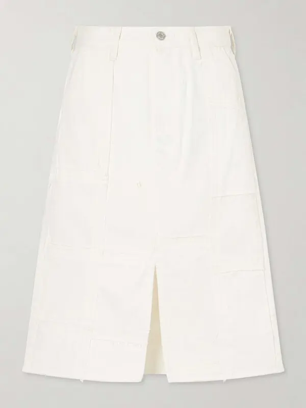 B Sides Madras Distressed Denim Midi Skirt - White