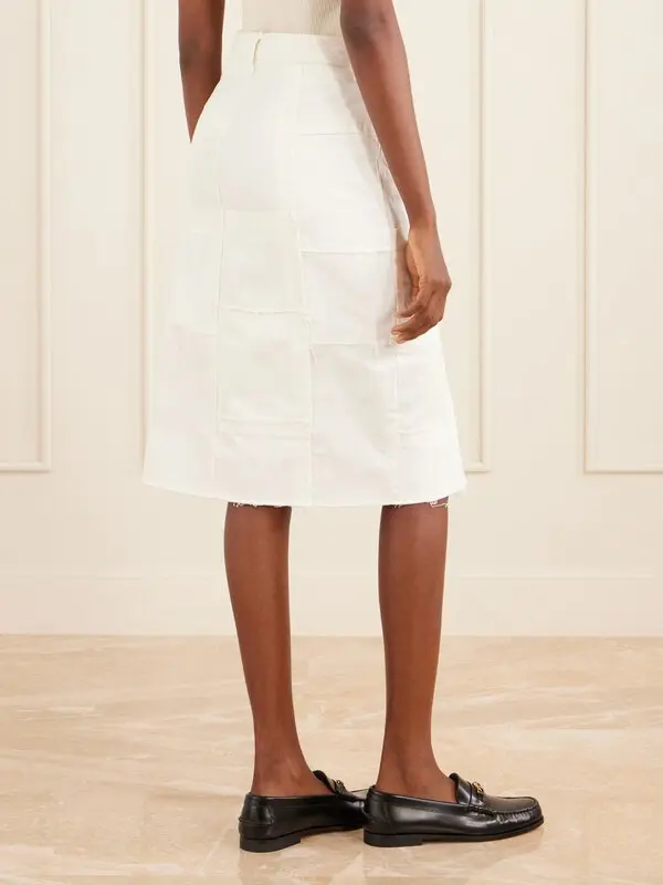 B Sides Madras Distressed Denim Midi Skirt