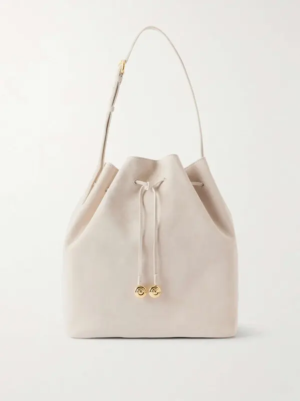 LIFFNER Charm Suede Drawstring Shoulder Bag - Off-white