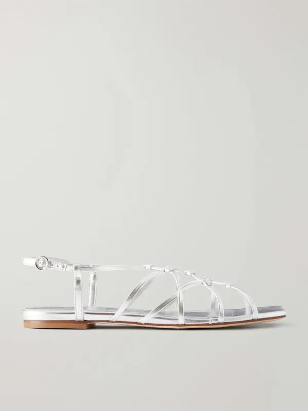 AeydĒ Anisa Leather Flat Sandals - Silver