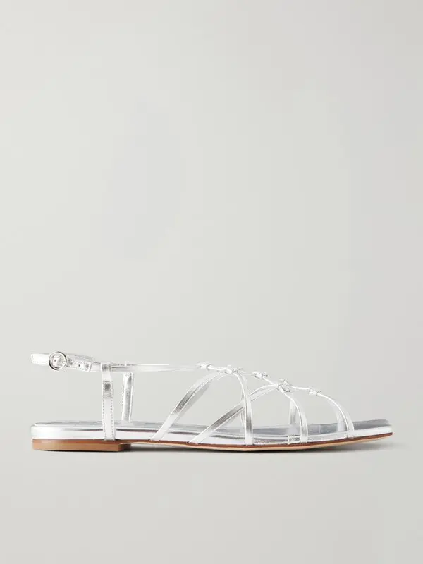 AeydĒ Anisa Leather Flat Sandals - Silver