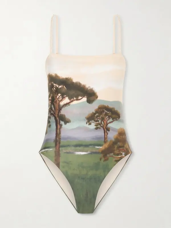 Agua Bendita Embellished Printed Recycled Stretch One Piece Swimsuit - Green