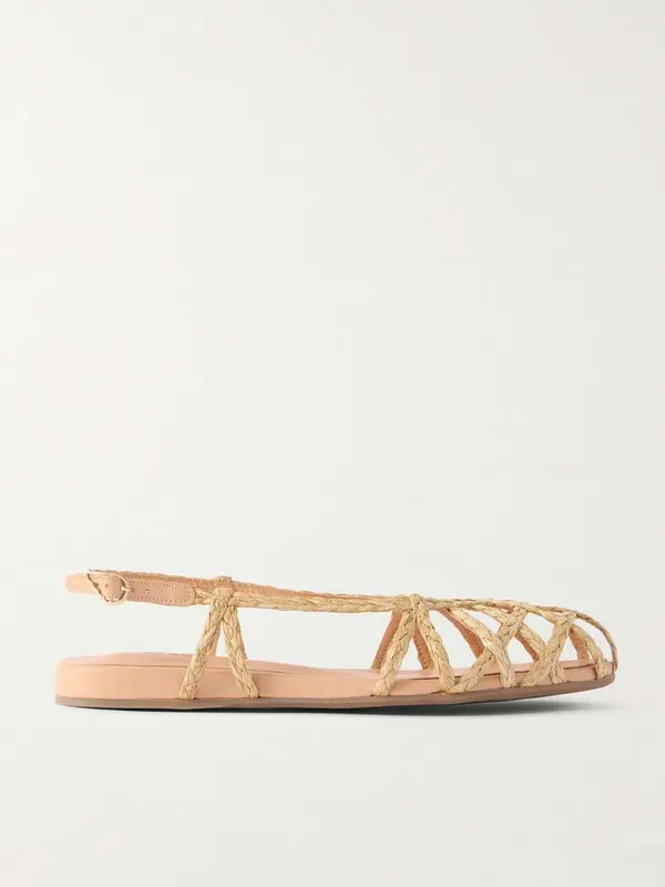 ANCIENT GREEK SANDALS Kardia Leather-trimmed Raffia Sandals - Beige