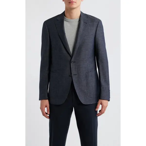 Canali Kei Trim Fit Slub Wool & Linen Sport Coat - Dark Blue