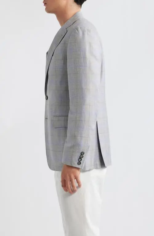 Canali Kei Trim Fit Plaid Cashmere, Linen & Silk Sport Coat - Light Grey