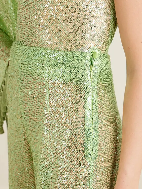 TALLER MARMO Sequined Fringed Flared Pants - Green